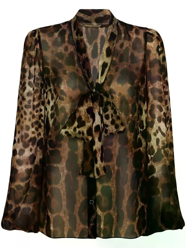 Dolce & Gabbana Leopard-print Silk Chiffon Pussy-bow Blouse