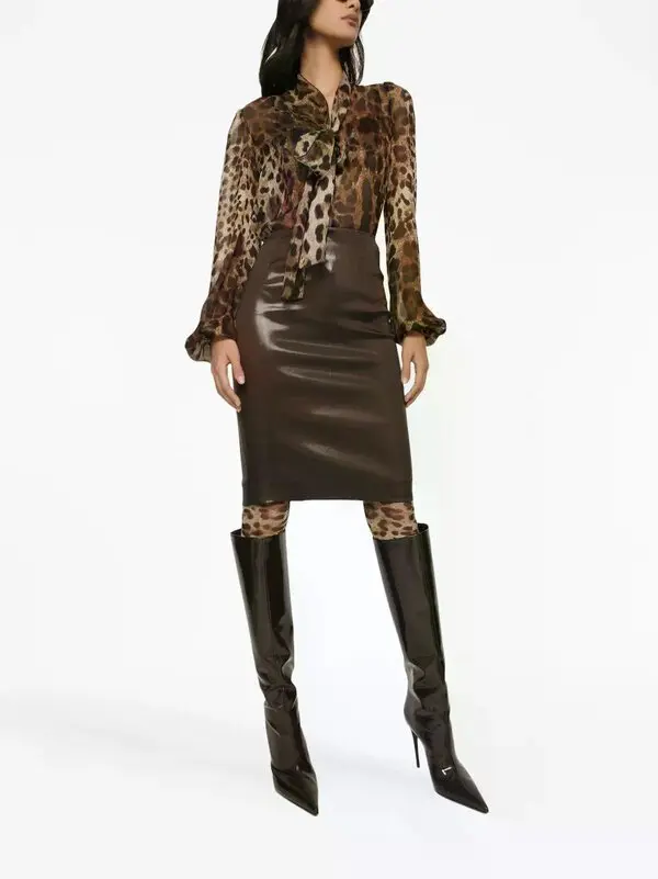 Dolce & Gabbana Leopard-print Silk Chiffon Pussy-bow Blouse