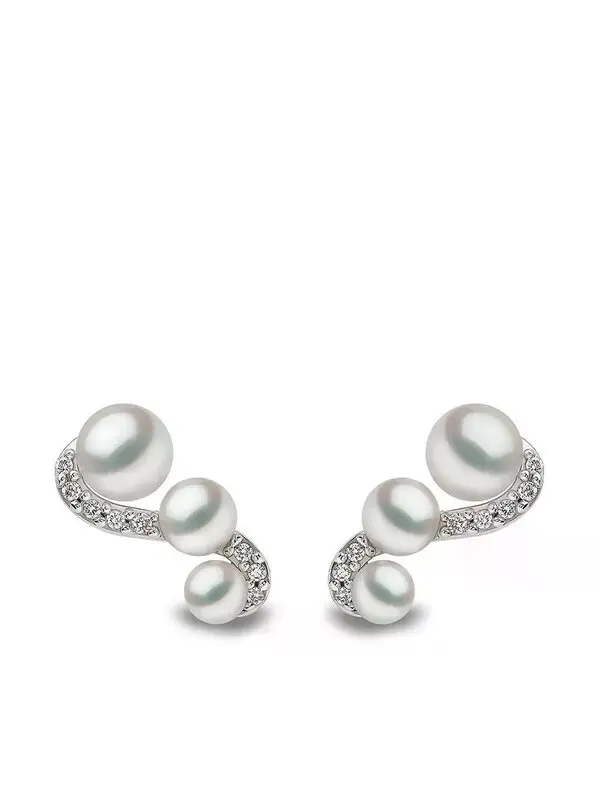 Yoko London 18kt White Gold Diamond And Akoya Pearl Stud Earrings - Silver
