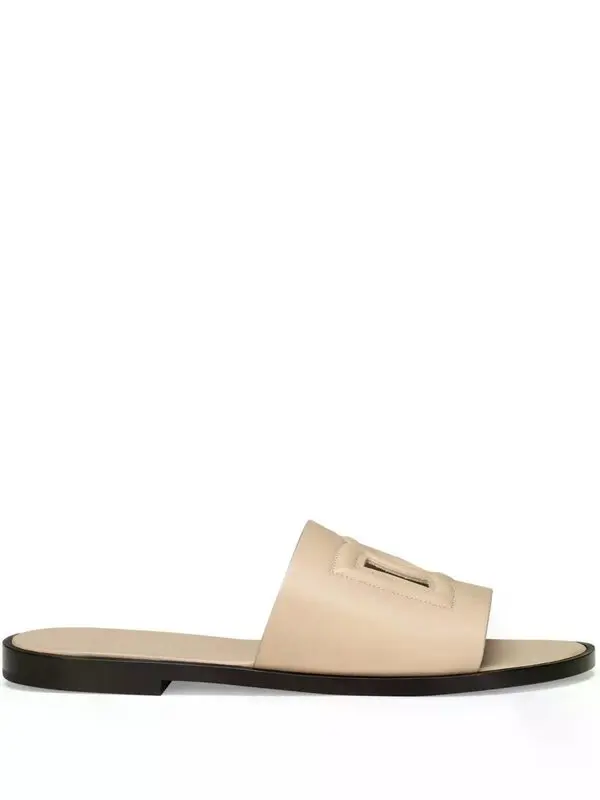 Dolce & Gabbana Embossed-logo Leather Slides - Neutrals