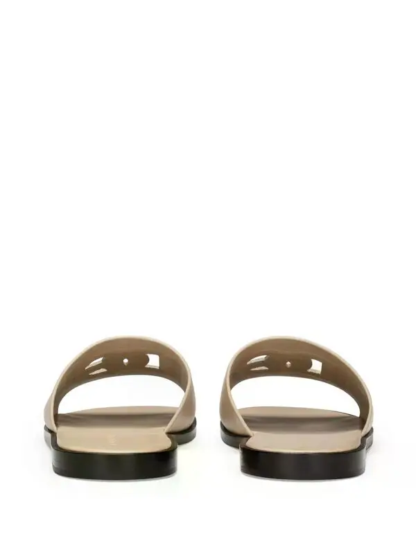 Dolce & Gabbana Embossed-logo Leather Slides - Neutrals