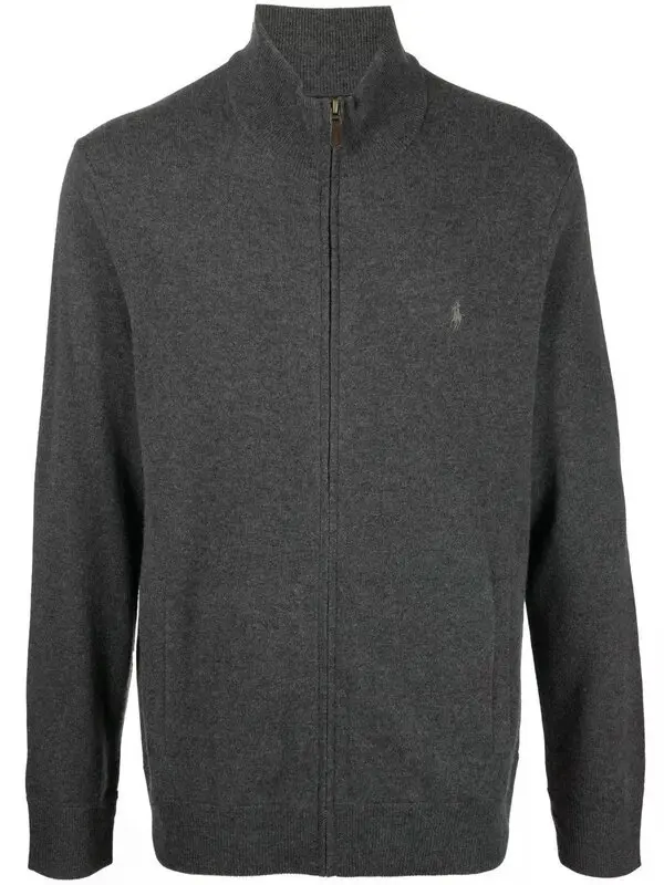 Polo Ralph Lauren Embroidered-logo Zip-up Cardigan - Grey