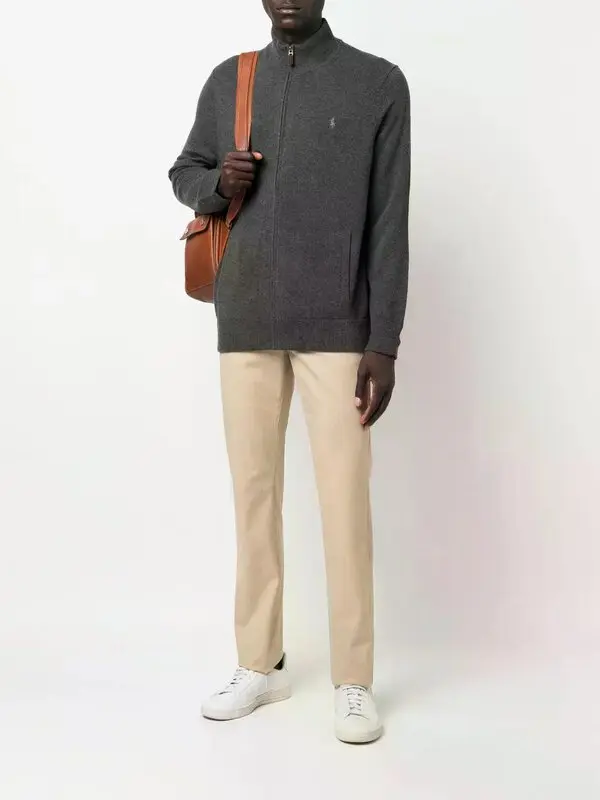 Polo Ralph Lauren Embroidered-logo Zip-up Cardigan - Grey