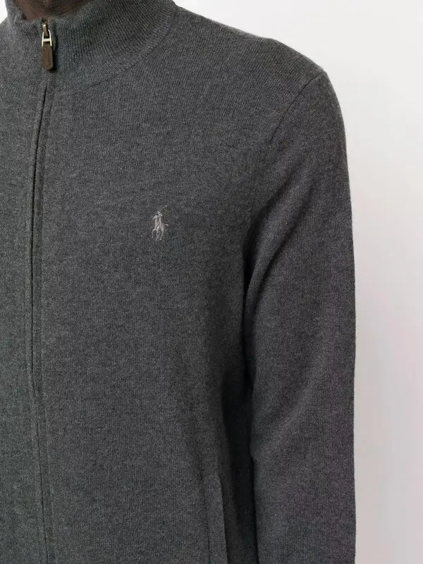 Polo Ralph Lauren Embroidered-logo Zip-up Cardigan - Grey