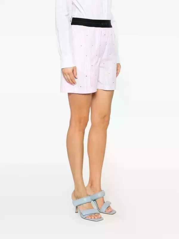MSGM Rhinestone-embellished Striped Shorts