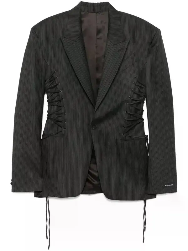 MUGLER Pinstriped Lace-up Blazer