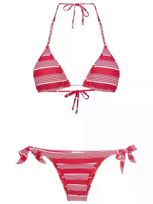 AMIR SLAMA Embellished Pearl Triangle Bikini - Red
