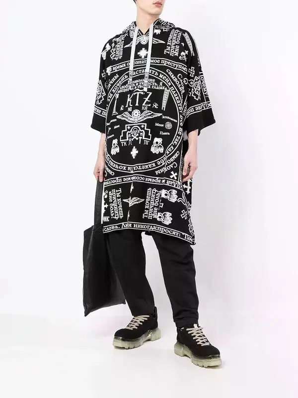 KTZ Hooded Kaftan With All-over Graphic Print
