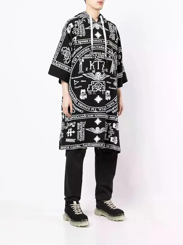 KTZ Hooded Kaftan With All-over Graphic Print