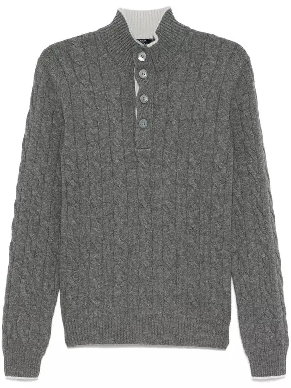 BARBA NAPOLI Cable-knit Virgin Wool-cashmere Sweater - Grey