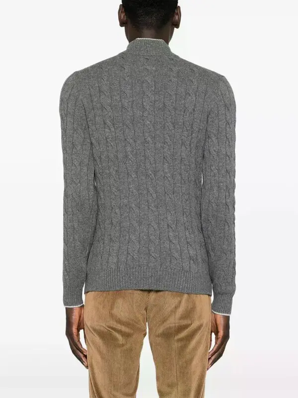 BARBA NAPOLI Cable-knit Virgin Wool-cashmere Sweater - Grey