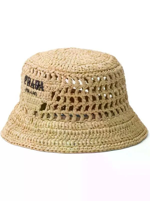 Prada Crochet Bucket Hat - Neutrals
