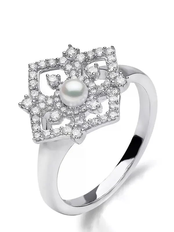Yoko London 18kt White Gold Diamond And Akoya Pearl Ring - Silver