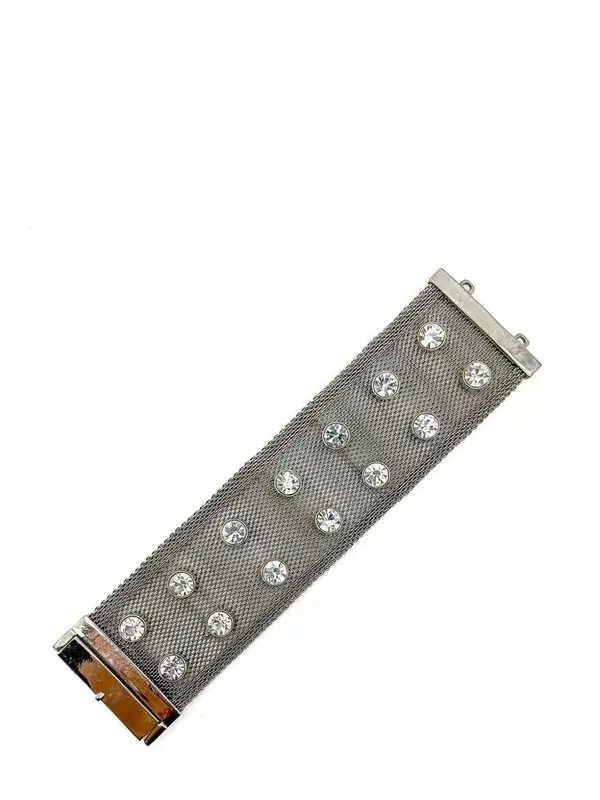 JENNIFER GIBSON JEWELLERY Vintage Solitaire Crystal Mesh Strap Bracelet - Silver