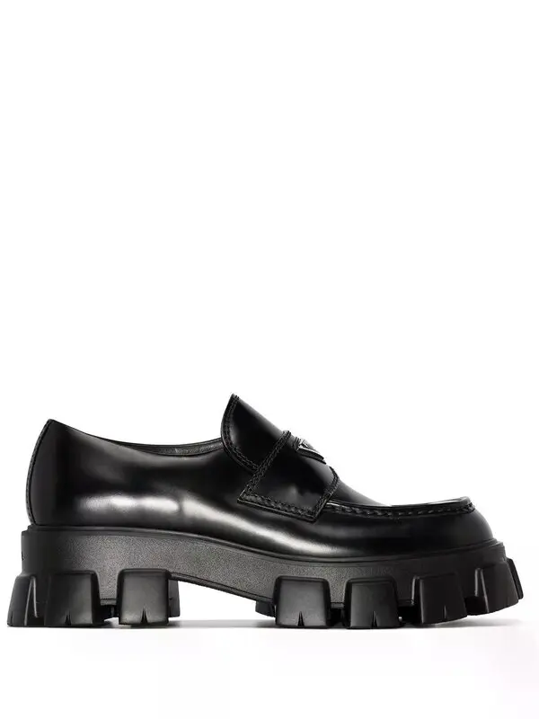 Prada Monolith Brushed Leather Loafers - Black