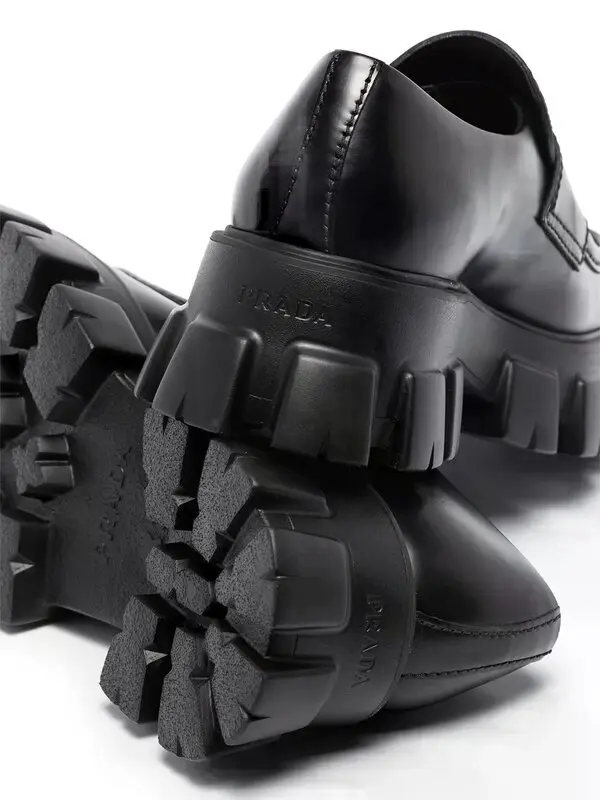 Prada Monolith Brushed Leather Loafers - Black