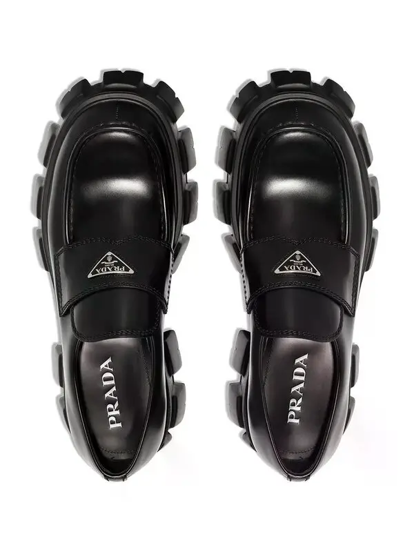 Prada Monolith Brushed Leather Loafers - Black