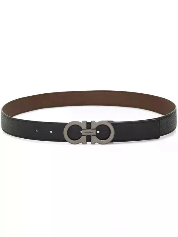 FERRAGAMO Gancini Buckle Leather Belt - Brown