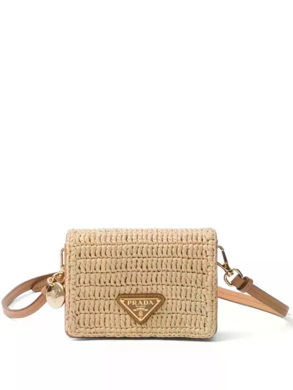Prada Triangle-logo Raffia Cardholder - Neutrals