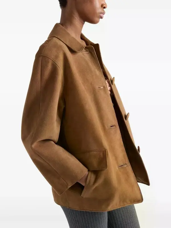 Prada Suede Jacket With Classic Collar And Flap Pockets - Brown