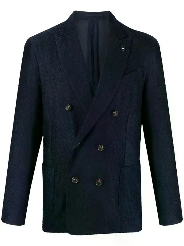 LARDINI Double-breasted Logo-plaque Blazer - Blue