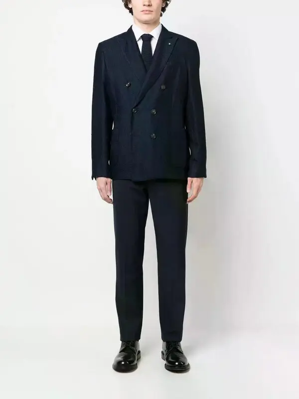 LARDINI Double-breasted Logo-plaque Blazer - Blue