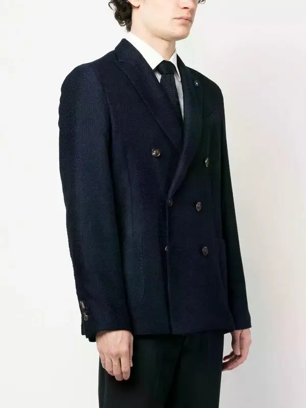 LARDINI Double-breasted Logo-plaque Blazer - Blue
