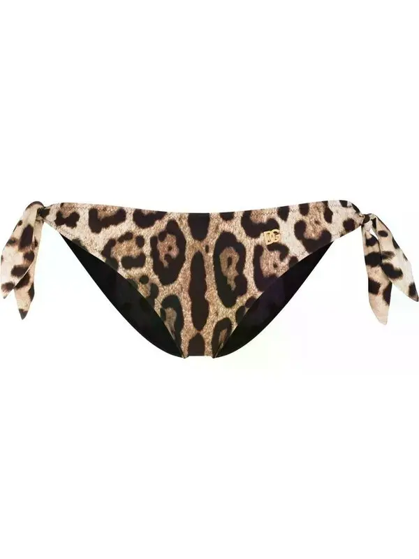 Dolce & Gabbana Leopard-print Side-tie Bikini Bottoms - Neutrals