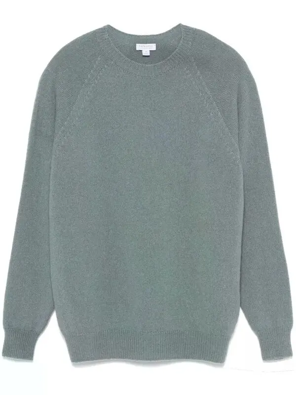 Sunspel Lambswool Crew Neck Sweater - Green