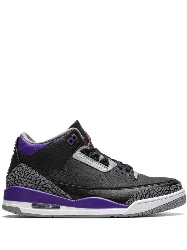 JORDAN Air 3 Retro Court Purple Leather Sneakers - Black