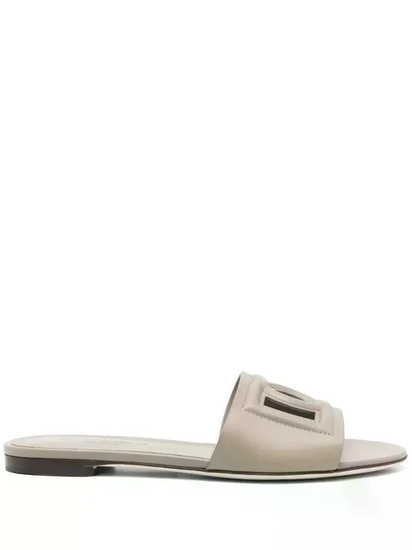 Dolce & Gabbana Calfskin Slides With Dg Millennials Logo - Grey