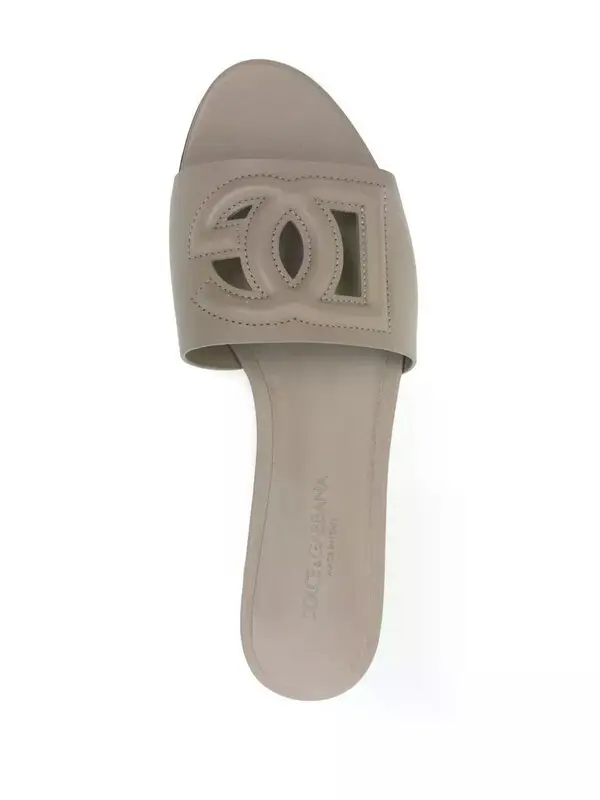 Dolce & Gabbana Calfskin Slides With Dg Millennials Logo - Grey