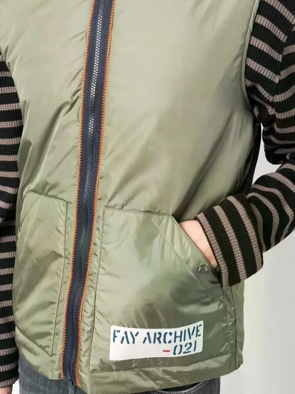 FAY Logo Patch Gilet With Contrast Stitching - Green