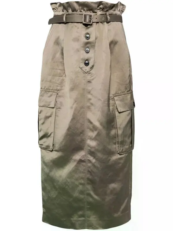 SELF-PORTRAIT Satin Cargo Midi Skirt