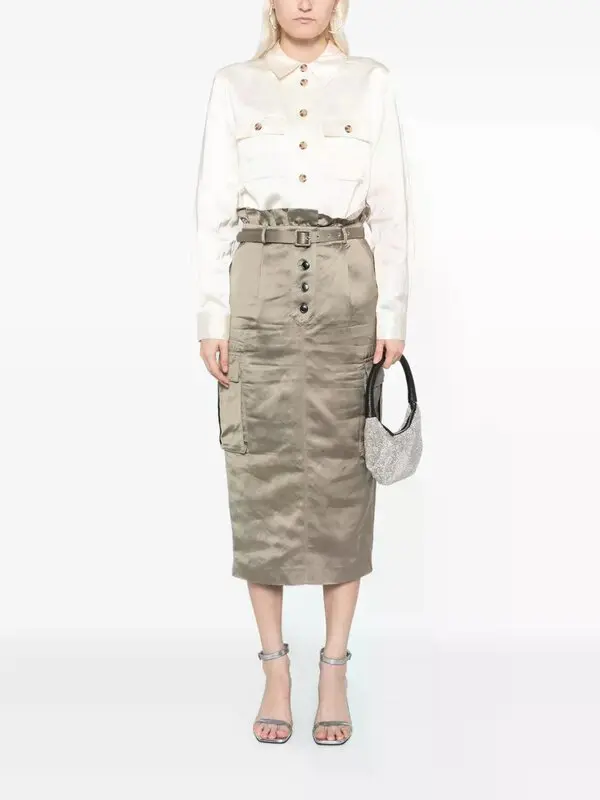 SELF-PORTRAIT Satin Cargo Midi Skirt