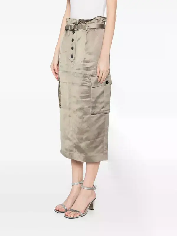 SELF-PORTRAIT Satin Cargo Midi Skirt
