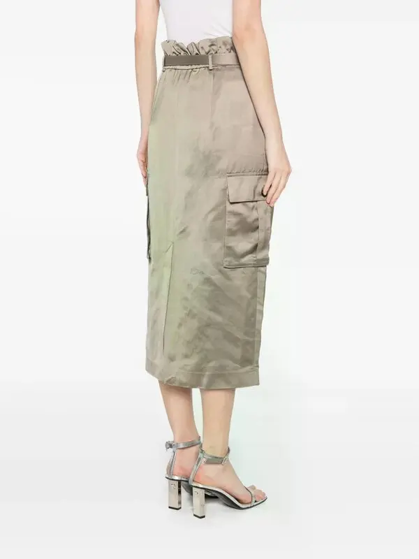 SELF-PORTRAIT Satin Cargo Midi Skirt