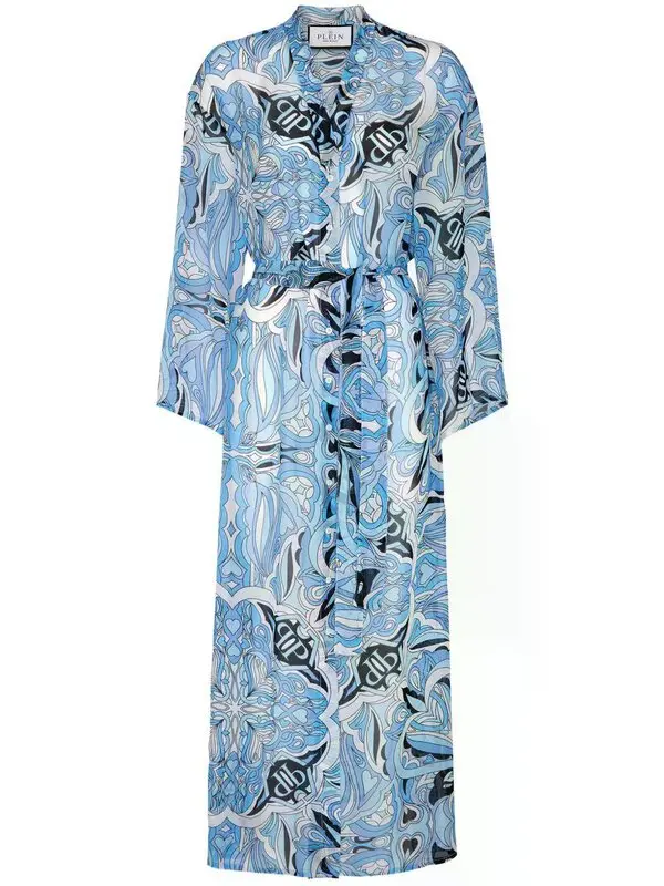 Philipp Plein Graphic Print Silk Kaftan Dress
