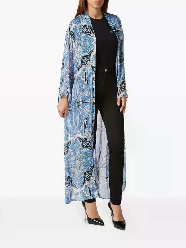Philipp Plein Graphic Print Silk Kaftan Dress