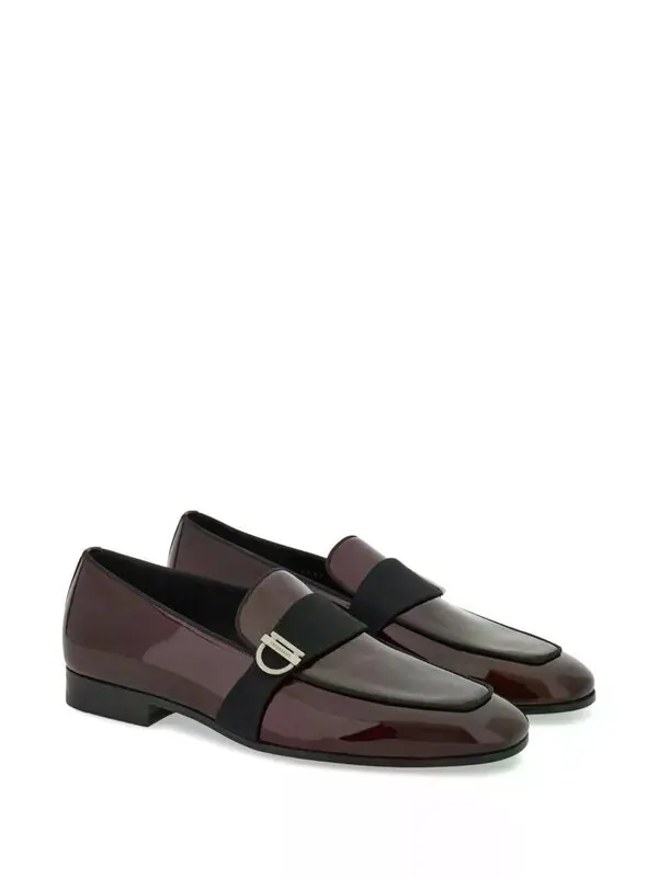 FERRAGAMO Gancini Plaque Patent Loafers