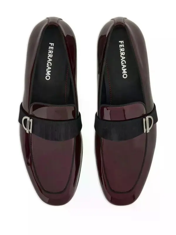FERRAGAMO Gancini Plaque Patent Loafers