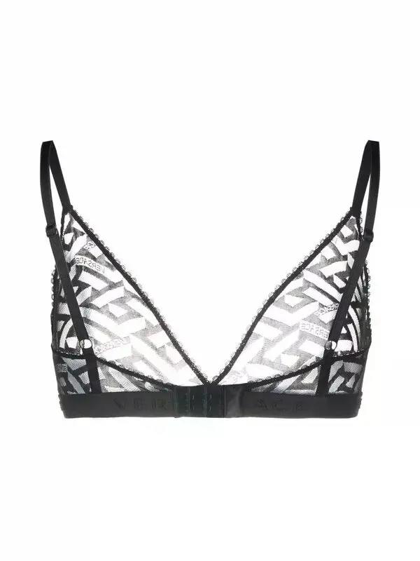 Versace Greca Signature Tulle Bralette - Black