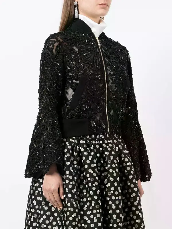 Elie Saab Sequin Embellished Bell Sleeve Bomber Jacket
