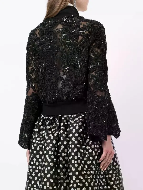 Elie Saab Sequin Embellished Bell Sleeve Bomber Jacket