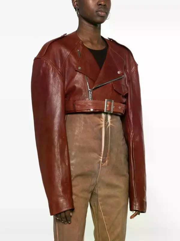 Rick Owens Cropped Leather Biker Jacket