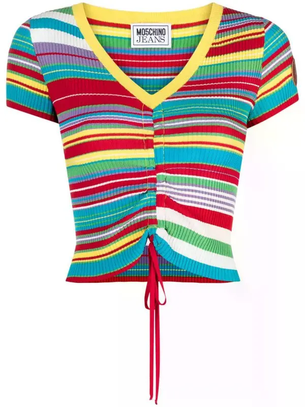 Moschino Stripe-pattern V-neck Top - Red