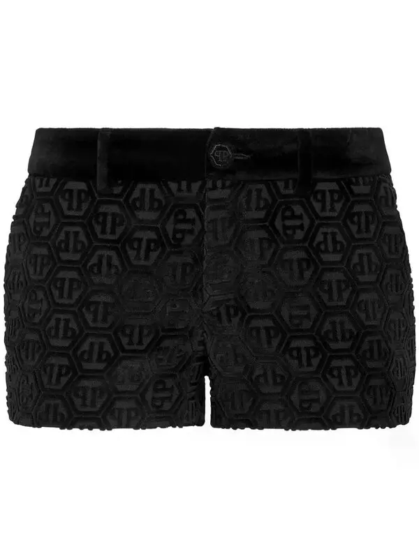 Philipp Plein Monogram Velvet Mini Shorts