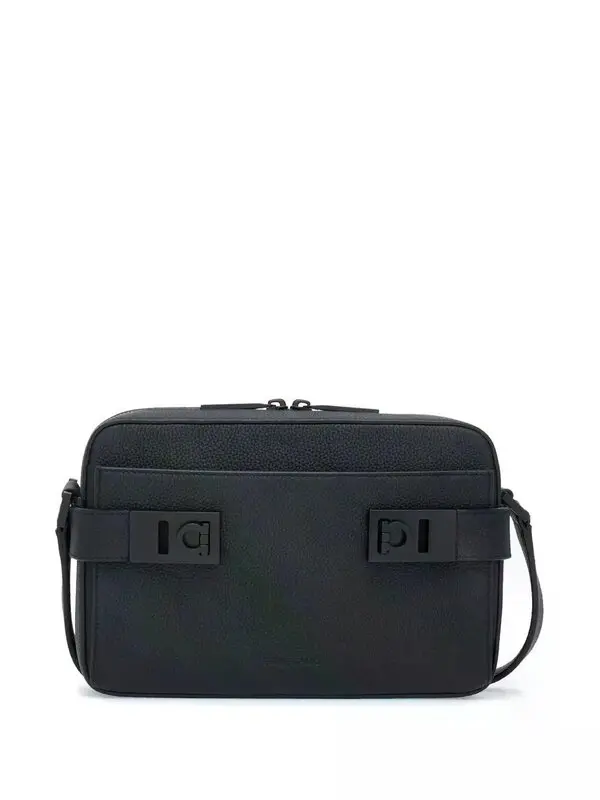FERRAGAMO Gancini-buckle Leather Shoulder Bag - Black