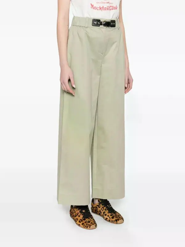 Maje Organic Cotton Wide-leg Trousers With Buckled Belt - Green