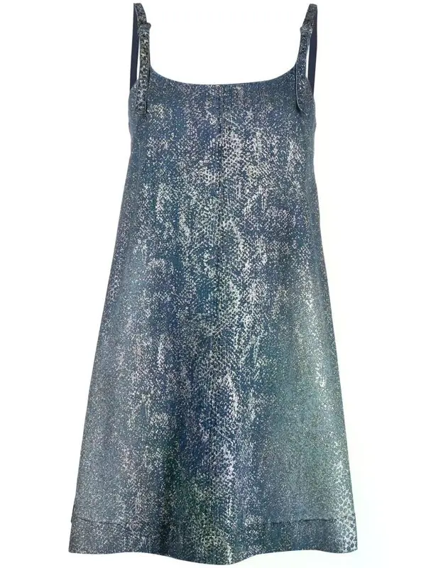 Versace Lamé Shift Denim Dress - Blue